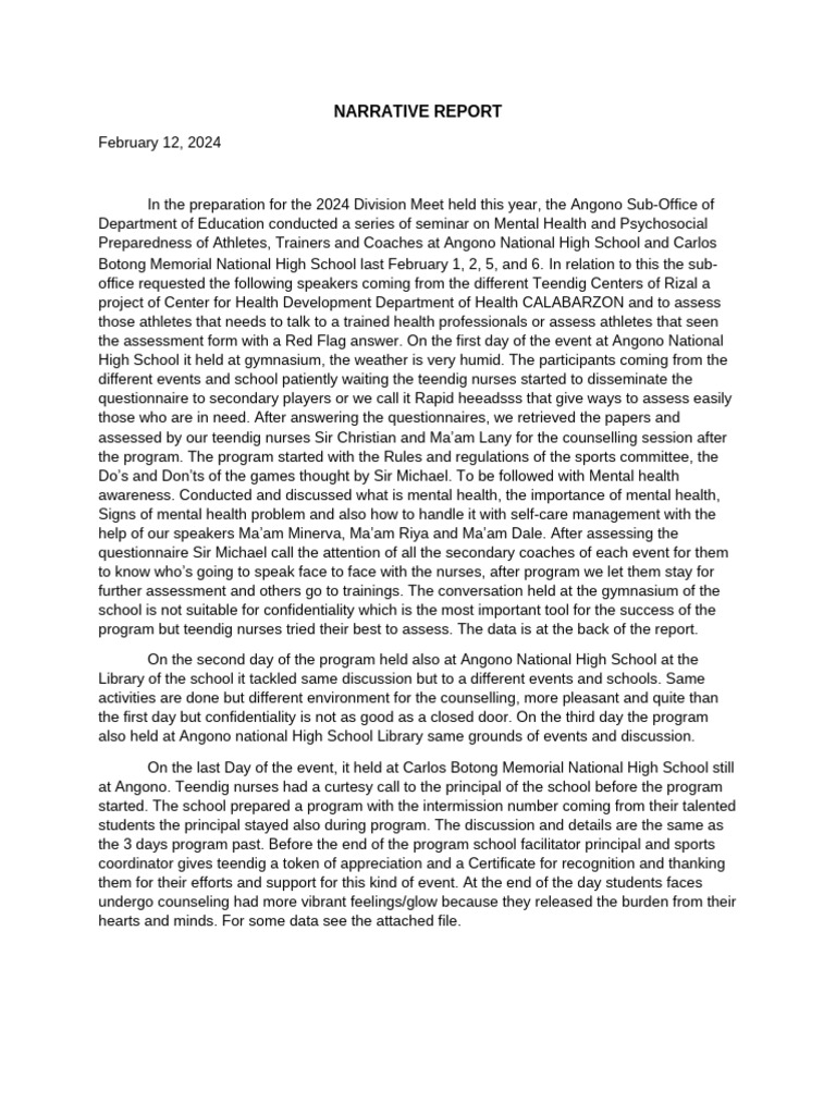 Narrative Report Psychosocial | PDF | Psychological Concepts | Psychology