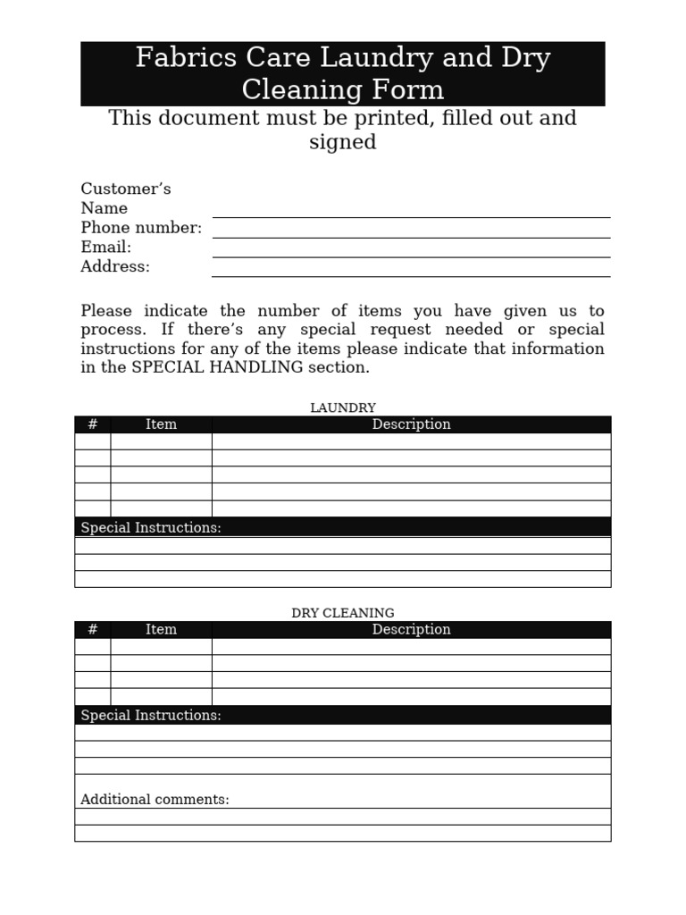Laundry and Dry Cleaning Form | PDF
