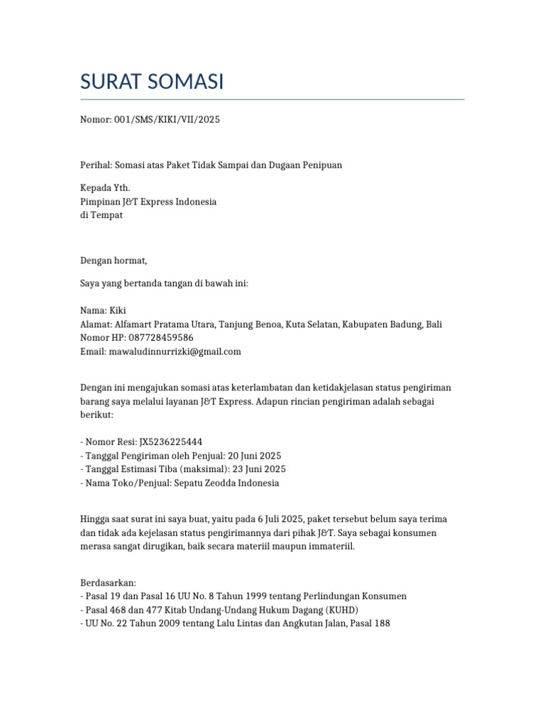 Surat_Somasi_Kiki_JNT | PDF