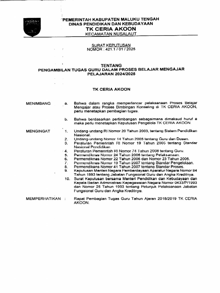 SK Pembagian Tugas Belajar | PDF
