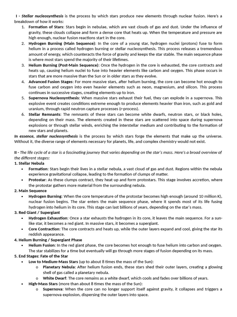 Stellar Nucleosynthesis Is The Process by Which Stars Produce New Elements Through Nuclear ...