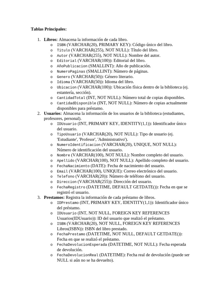 Estructura de Base de Datos para Biblioteca | PDF | Informática | SQL