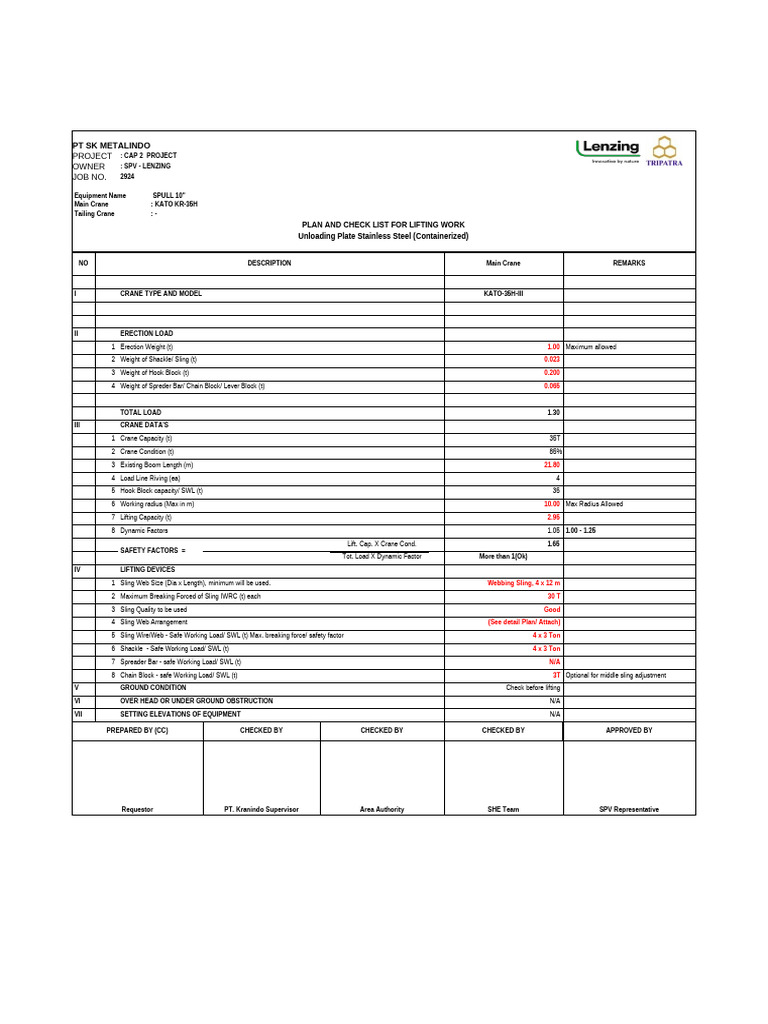 R1-Lifting Plan Calculation | PDF | Crane (Machine) | Manufactured Goods