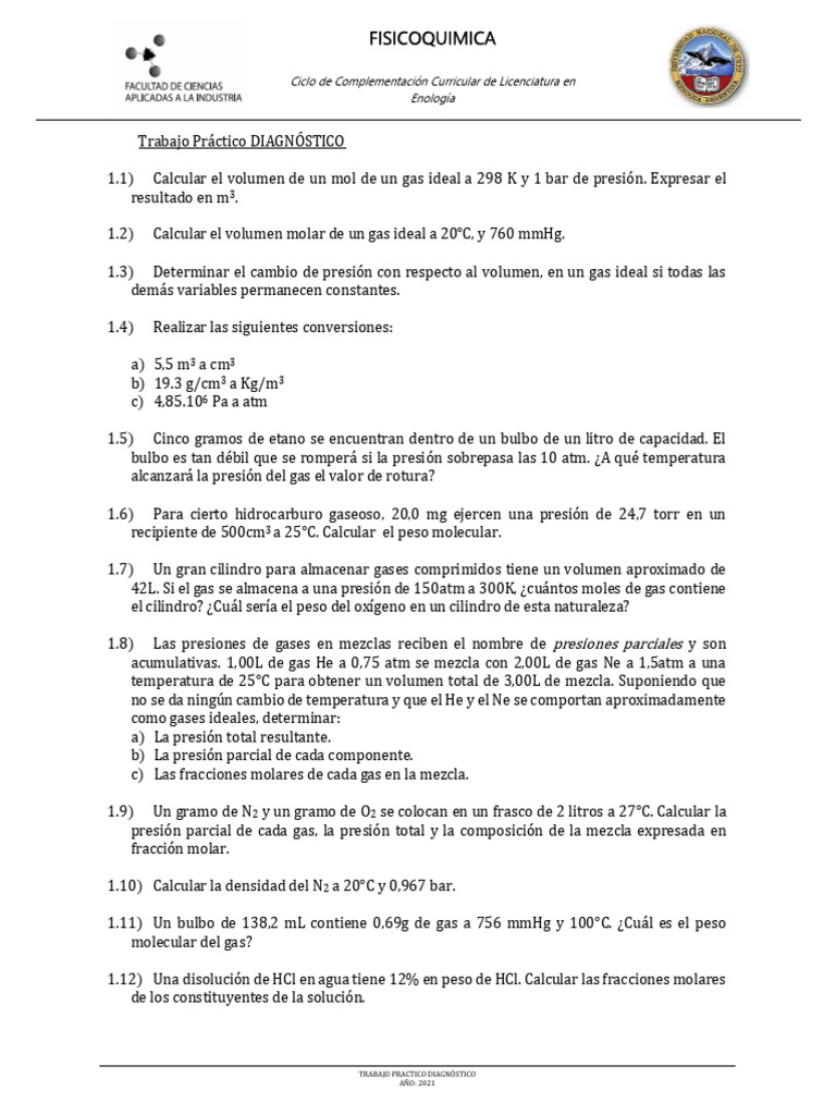 FQCA - TP0 - Diagnóstico | PDF | Gases | Integral