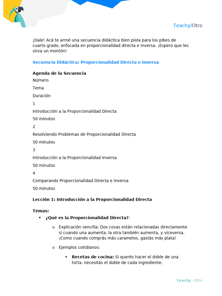 Secuencia Didactica para Ensenar Proporcionalidad Directa e Inversa en ...