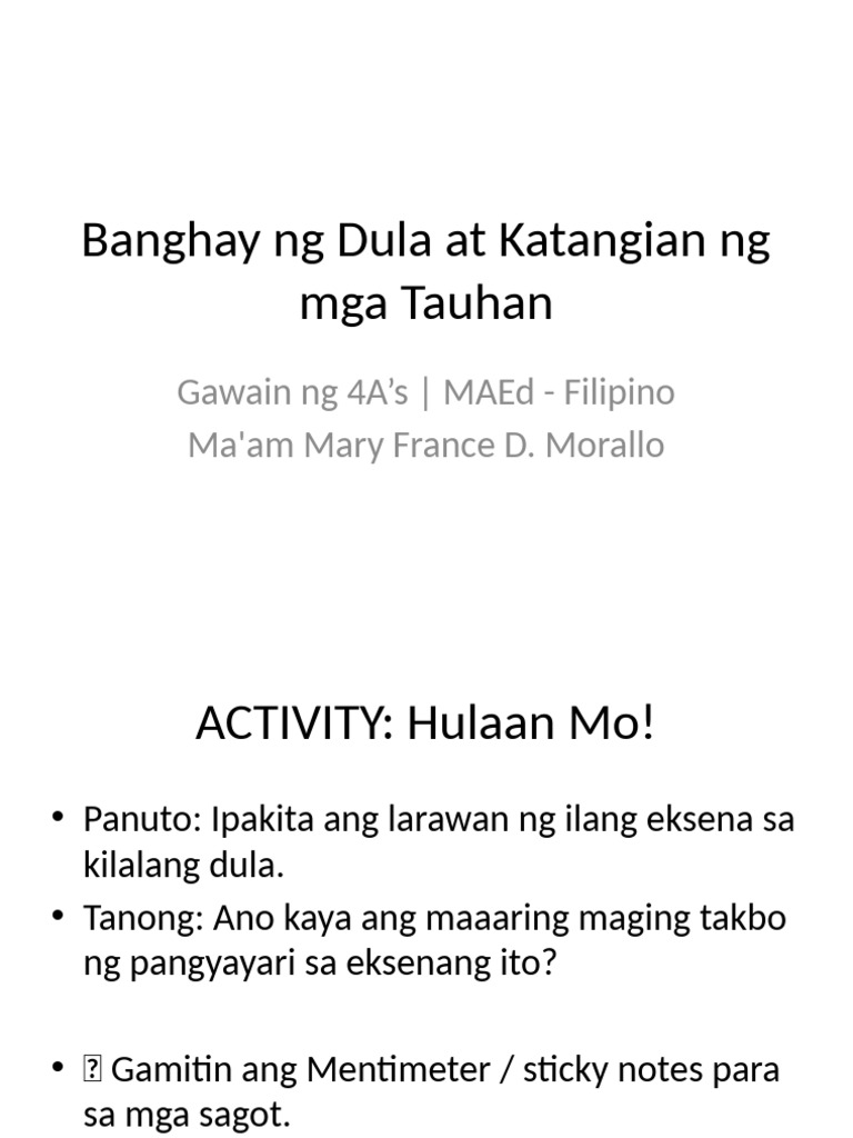 Banghay NG Dula Presentation | PDF