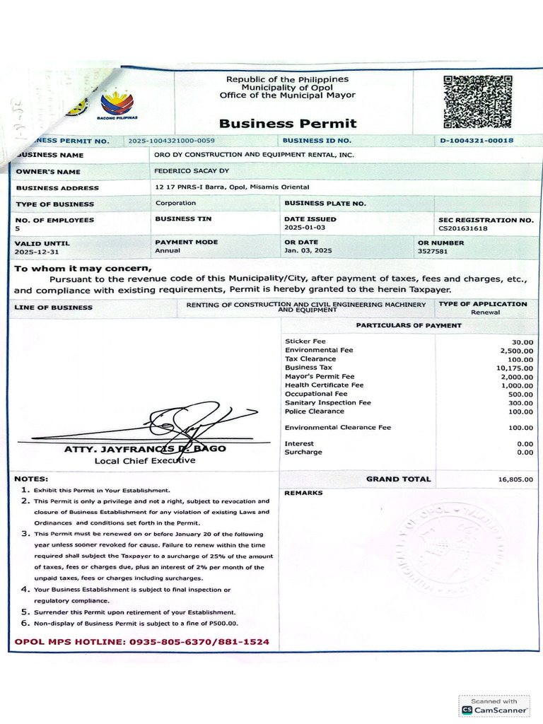 ODCERI 2025 Business Permit | PDF