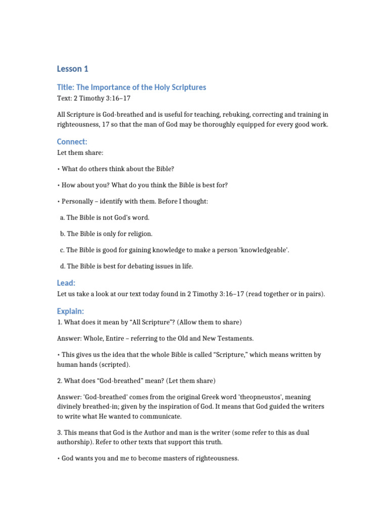 Importance of Holy Scriptures Explained | PDF