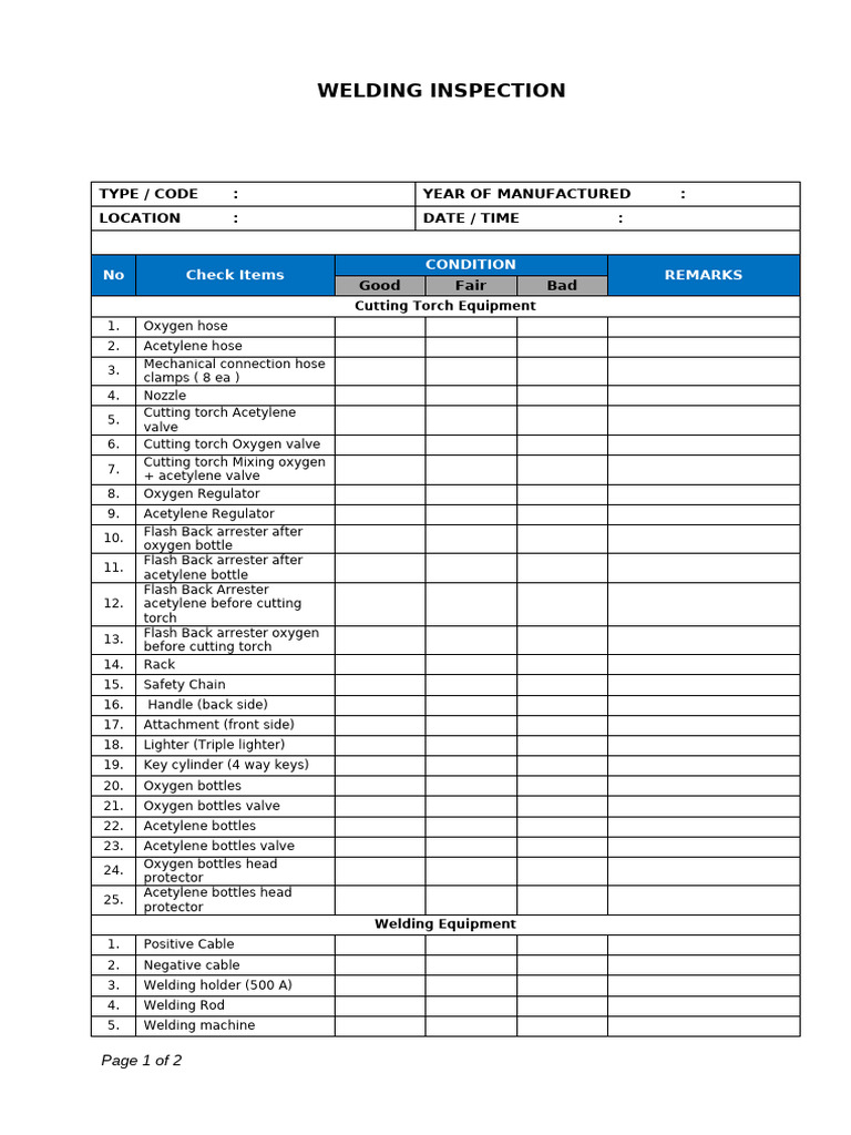 Weld Visual Inspection Checklist FABS-003 | PDF