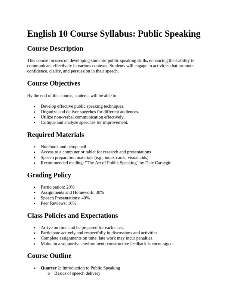 English 10 Course Syllabus | PDF | Public Speaking | Peer Review