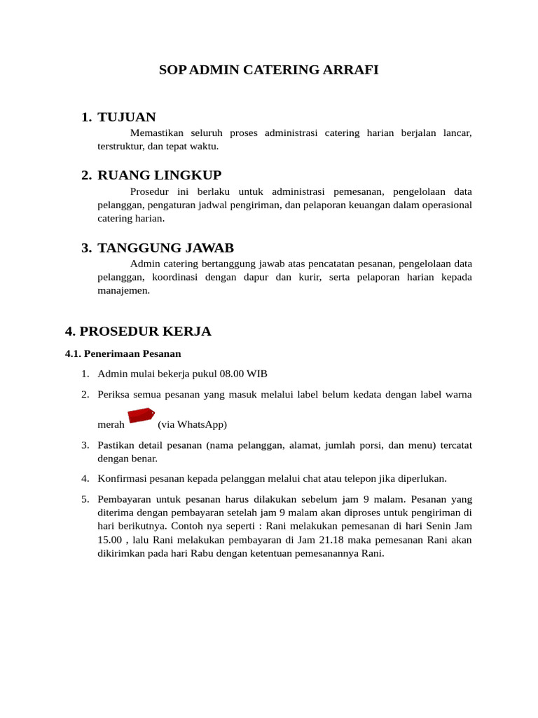 SOP Tugas Admin Catering Arrafi | PDF
