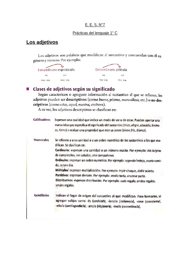 Adjetivos - Teoría y Actividades de Práctica | PDF