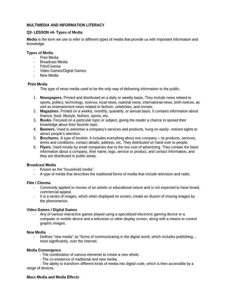 Lecture Mil q3 Types of Media | PDF | Mass Media | New Media