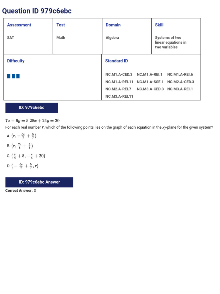 SAT Math Question Analysis | PDF | Equations | Algebra