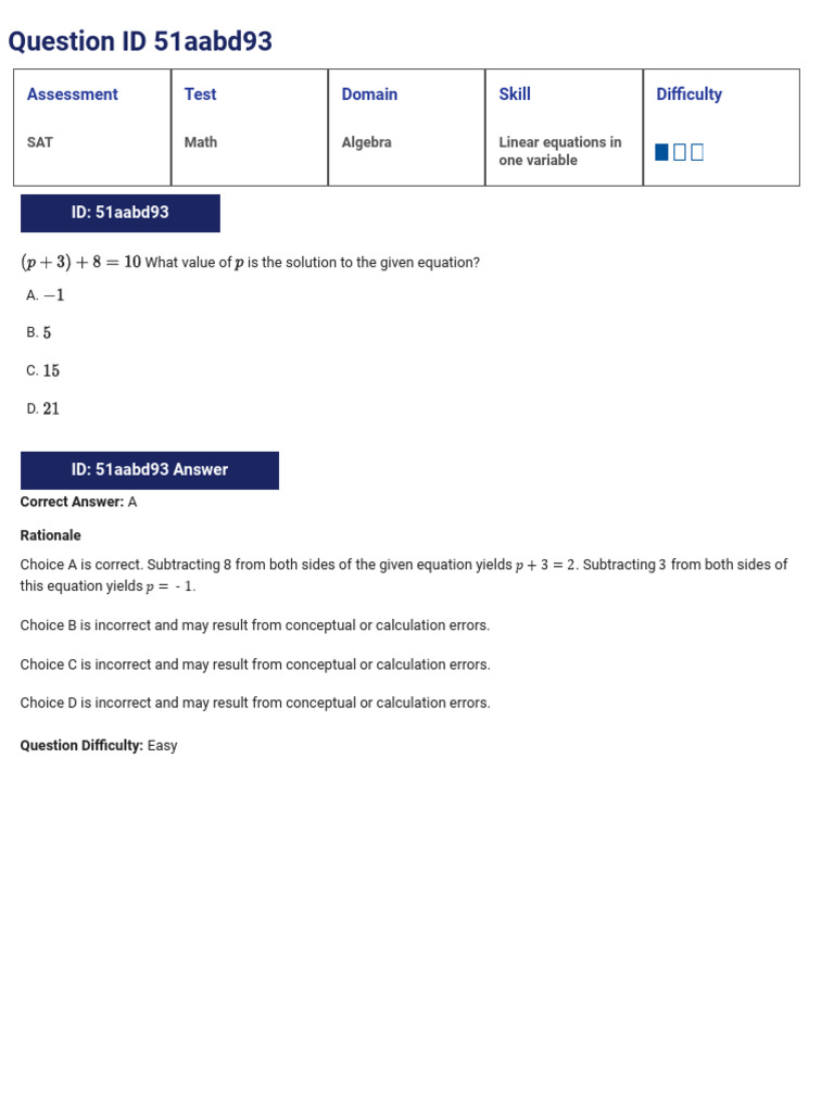 SAT Algebra Problem Solutions | PDF | Equations | Function (Mathematics)