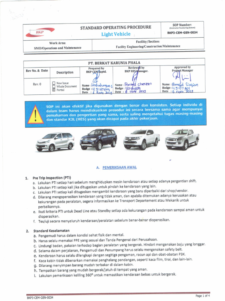 Sop Light Vehicle | PDF