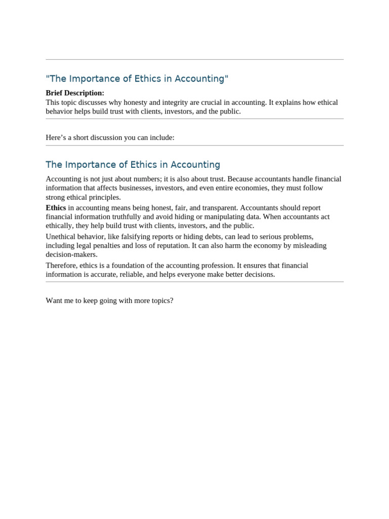 The Importance of Ethics in Accounting | PDF