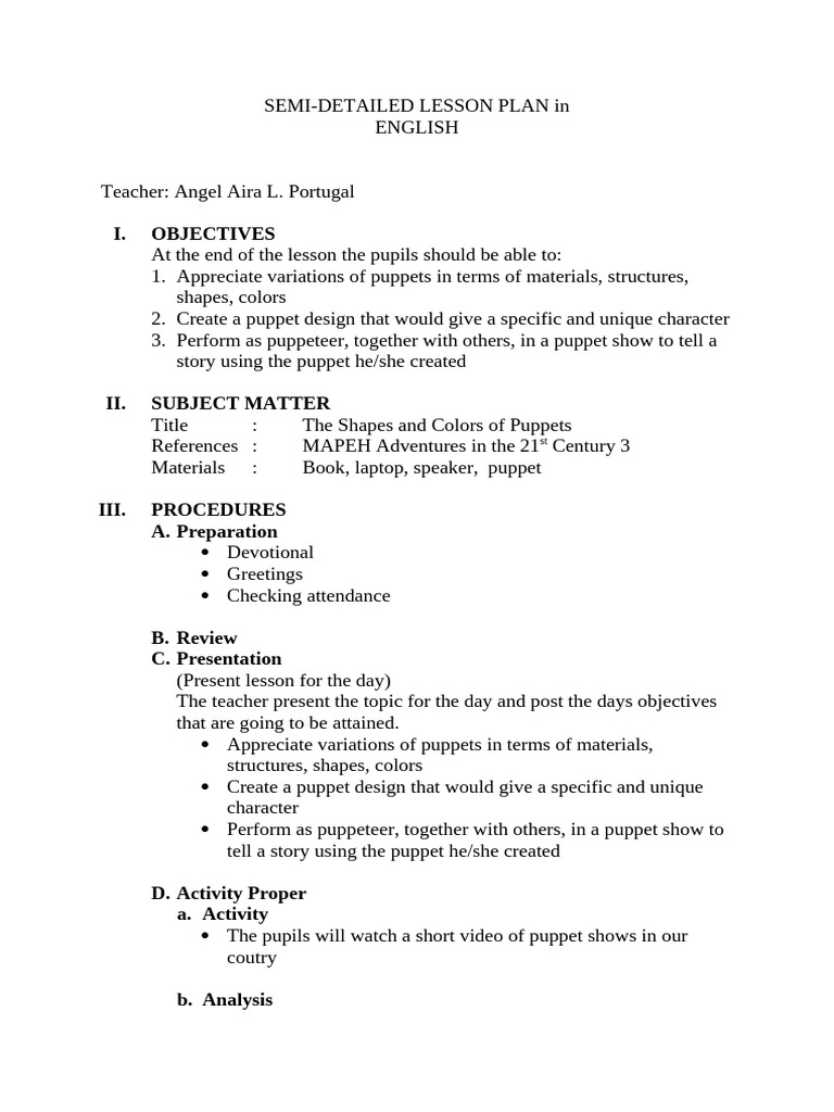 Lesson Plan Arts Day1 | PDF