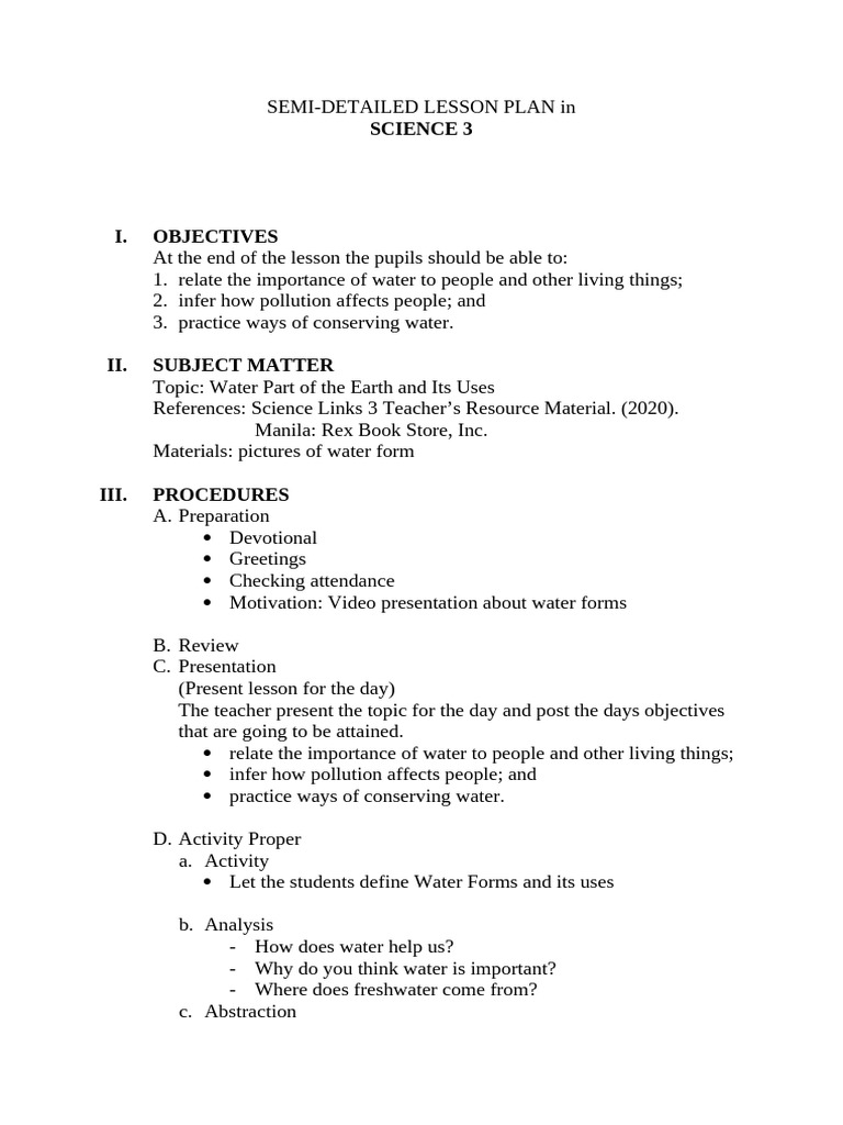 Water Conservation Lesson Plan for Grade 3 | PDF | Water | Lesson Plan