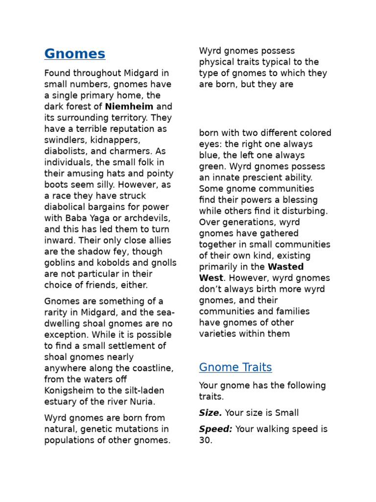 Wyrd Gnomes in Midgard: Traits & Lore | PDF | Blade