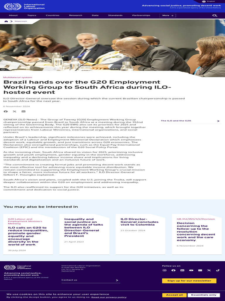 Brazil Hands Over The G20 Employment Working Group To South Africa During ILO-hosted Event ...