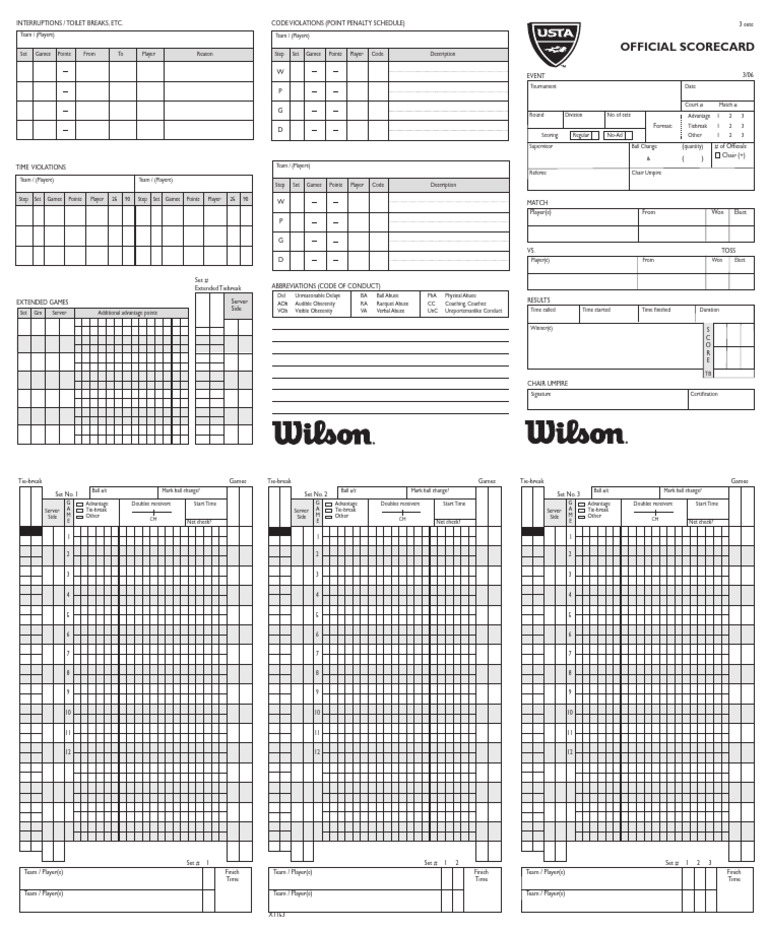 USTA Official Scorecard Template | PDF | Rules | Games Of Physical Skill