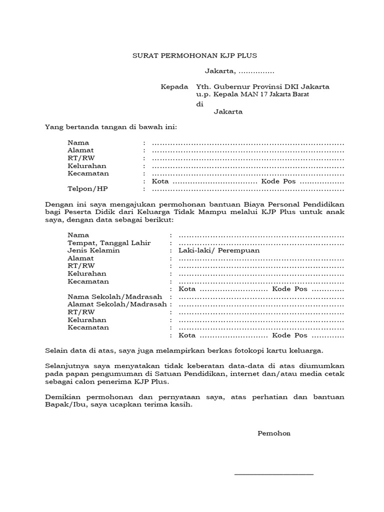 Surat Permohonan KJP | PDF