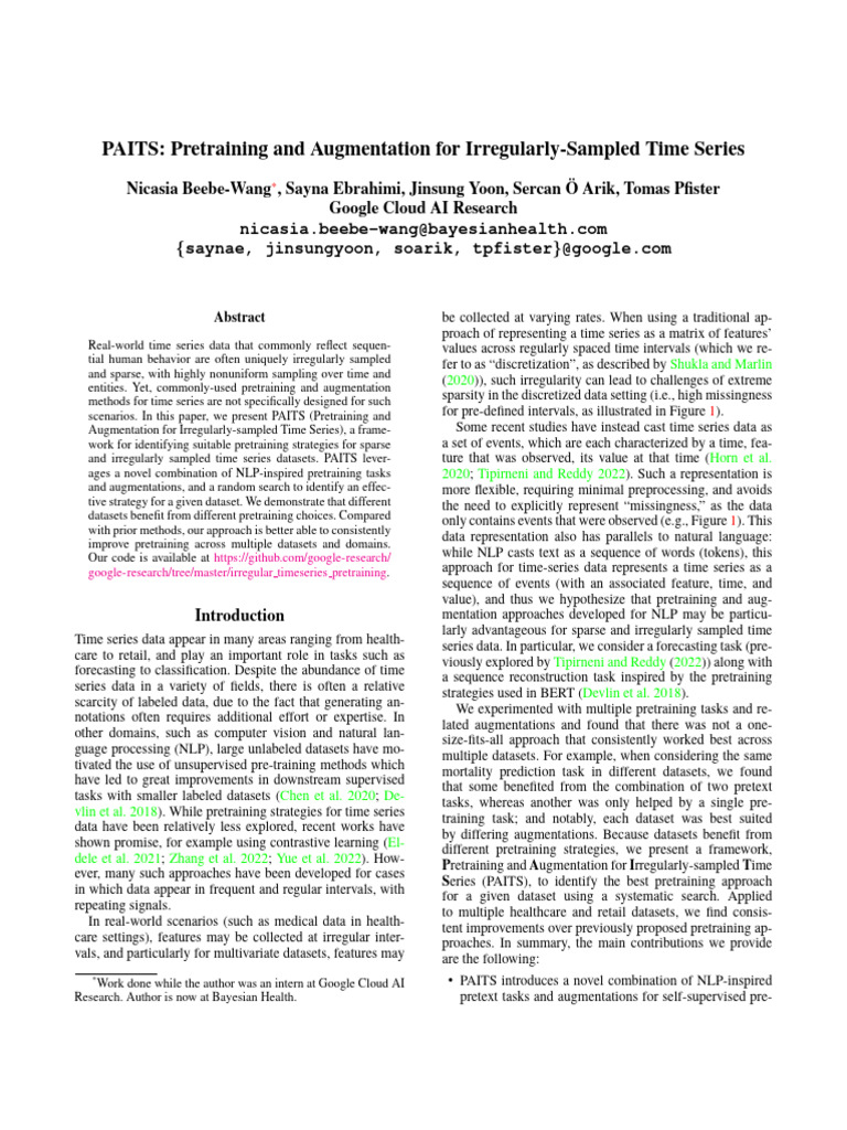 PAITS: Framework for Irregular Time Series | PDF | Time Series | Learning