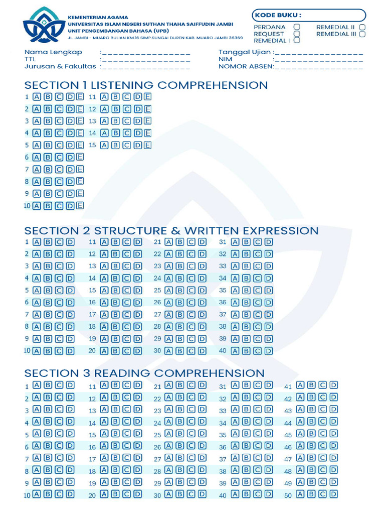 Lembar Jawaban SMA - Compressed | PDF