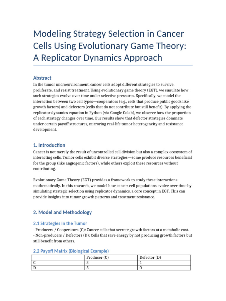 Cancer Cell EGT Research Paper | PDF | Cancer | Game Theory