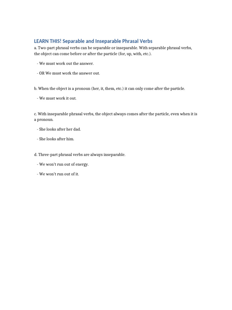 Separable and Inseparable Phrasal Verbs | PDF