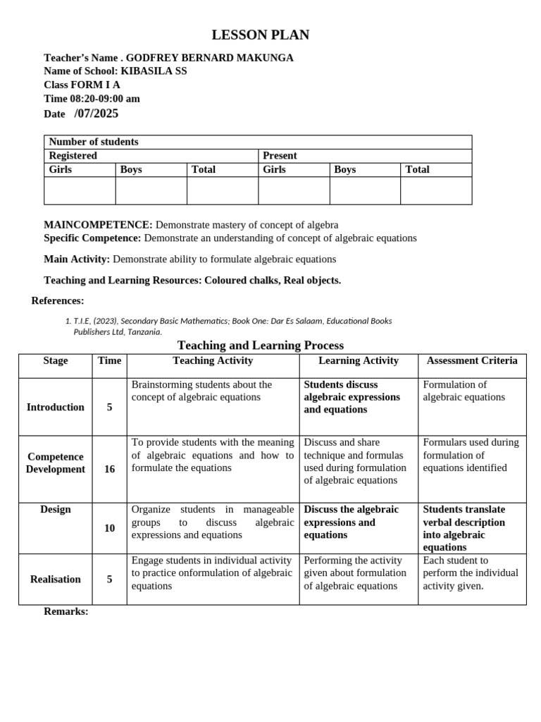 Lesson Plan New Fib | PDF | Equations | Algebra