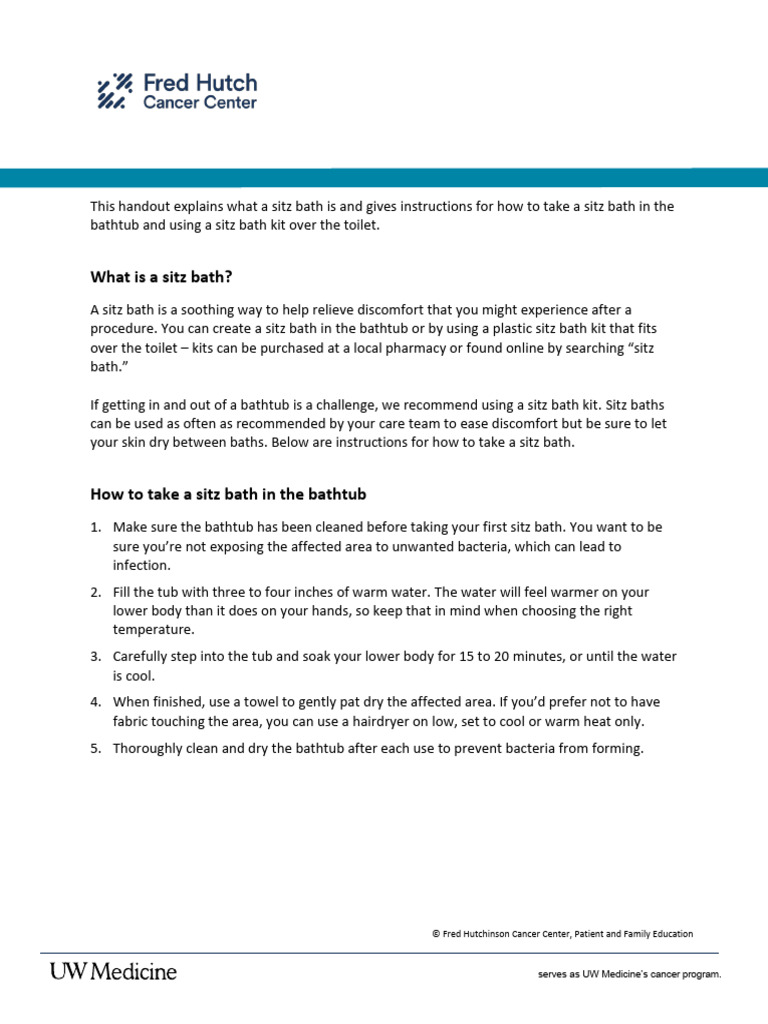 Sitz Bath Overview and Instructions | PDF | Bathing | Hygiene