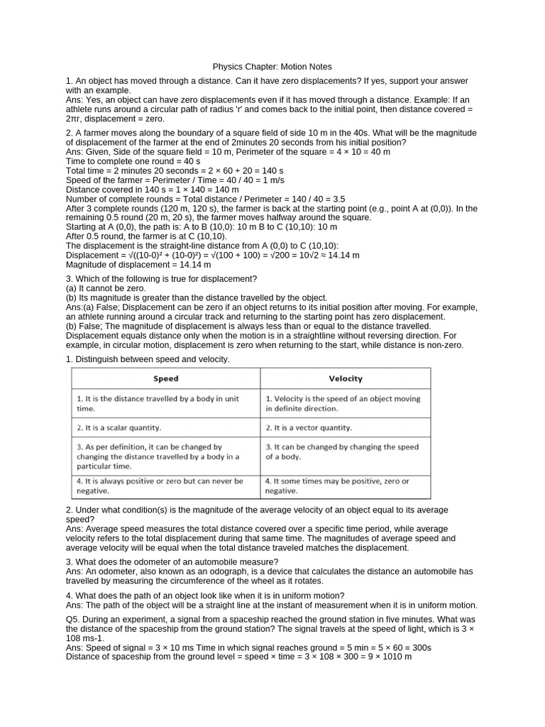 Motion Notes for Class 9 Physics | PDF | Acceleration | Velocity
