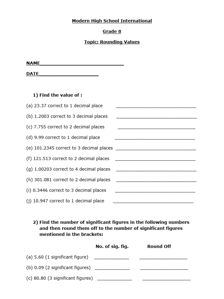 Worksheet On Rounding Values-2 | PDF