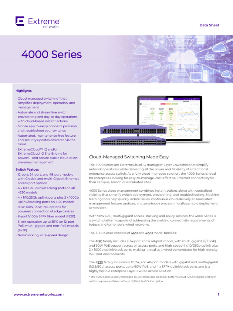 4000 Series Extreme Datasheet | PDF | Network Switch | I Pv6