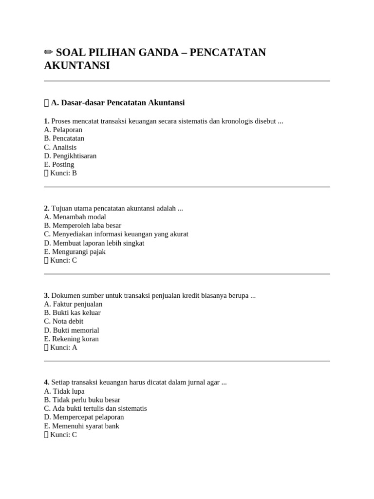 SOAL PILIHAN GAND1 Pencatan Akuntansi | PDF