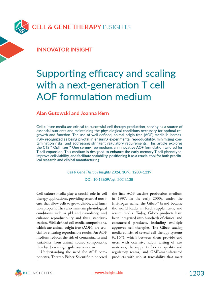Supporting Efficacy and Scaling With A Next Generation T Cell AOF ...