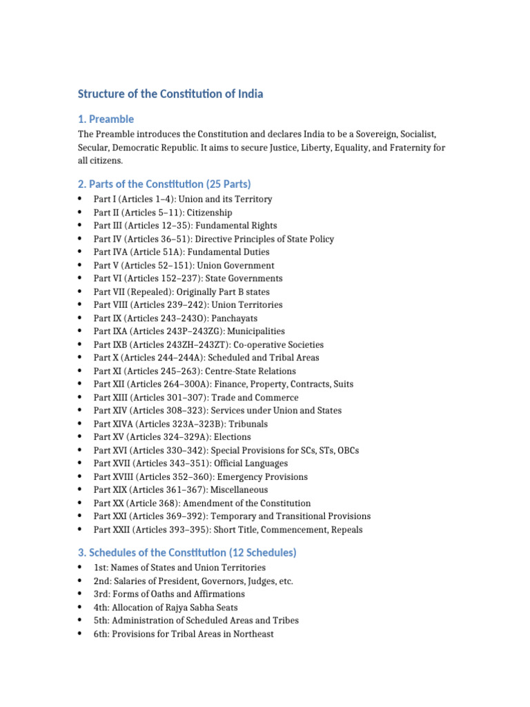 Overview of India's Constitution Structure | PDF | Political Science ...