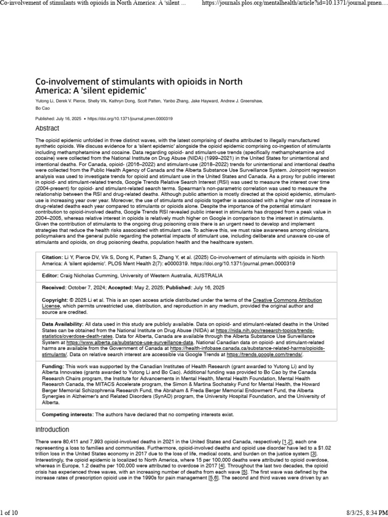 Co-Involvement of Stimulants With Opioids in North America - A 'Silent ...
