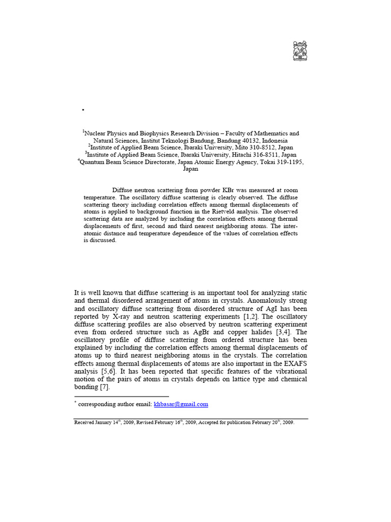 Diffuse Neutron Scattering of KBr at Room Temperature and Its ...