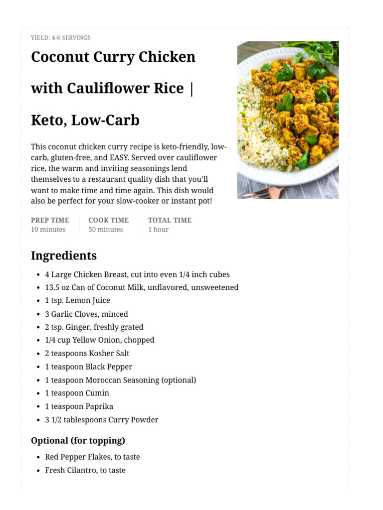 Coconut Curry Chicken With Cauliflower Rice Keto, Low-Carb - A Girl ...