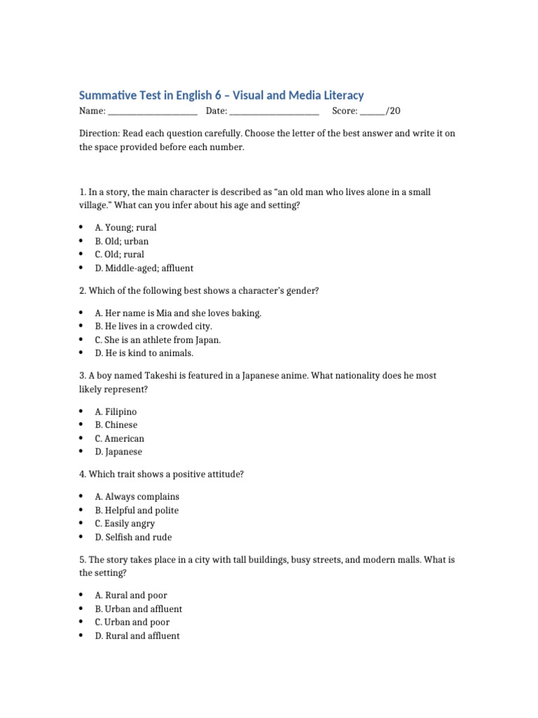 Summative Test English6 | PDF