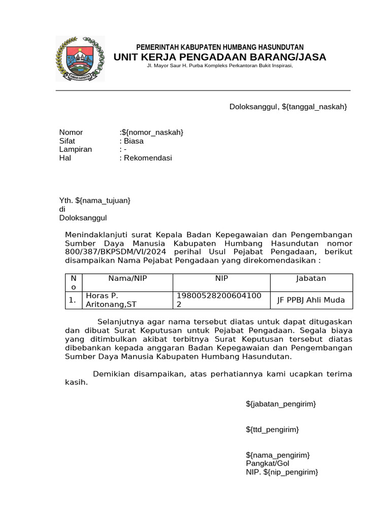 Surat Dinas OPD Srikandi Contoh | PDF