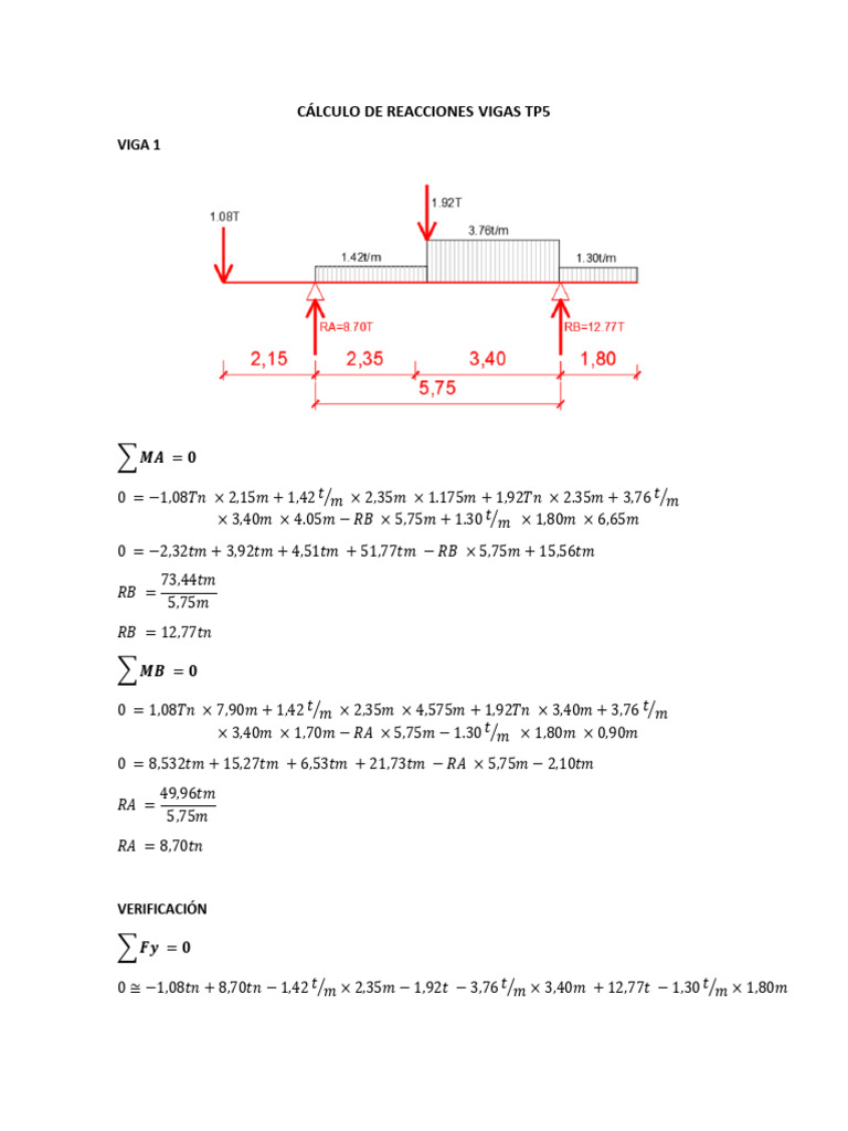 Cálculo de Reacciones Vigas Tp5 | PDF
