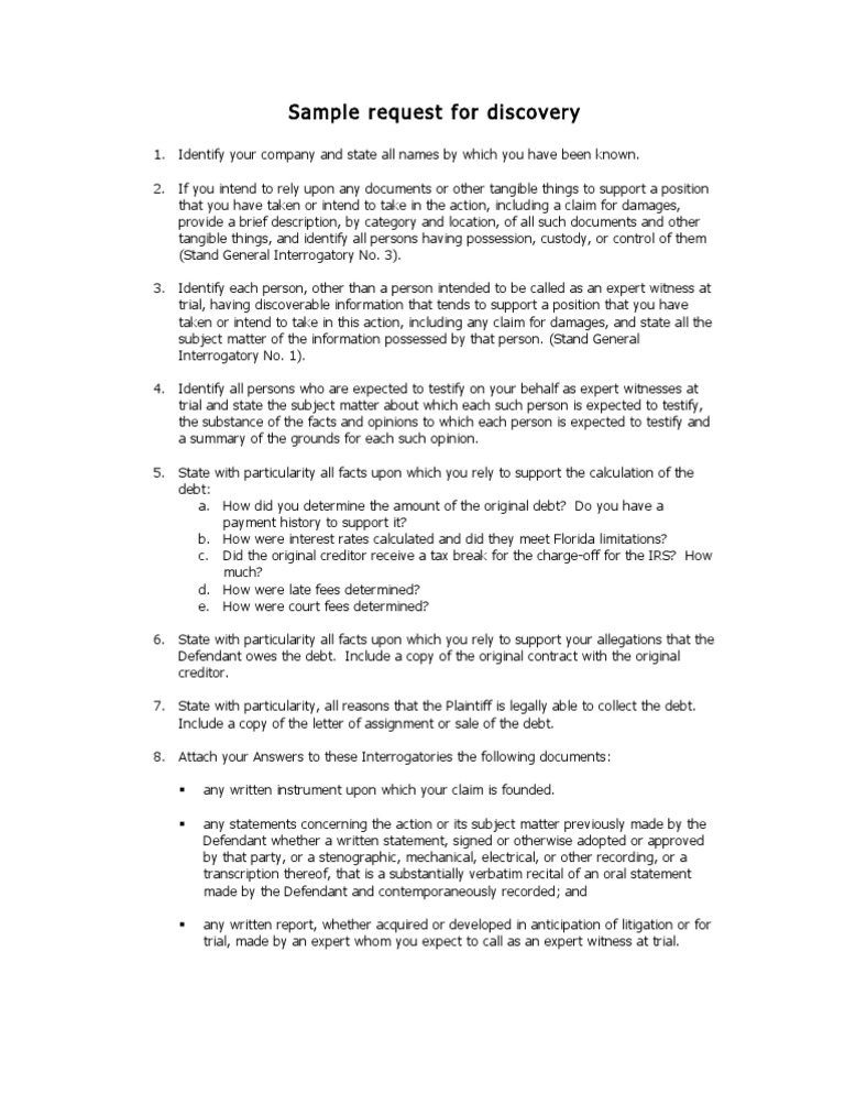 Sample Request For Discovery | Download Free PDF | Discovery (Law ...