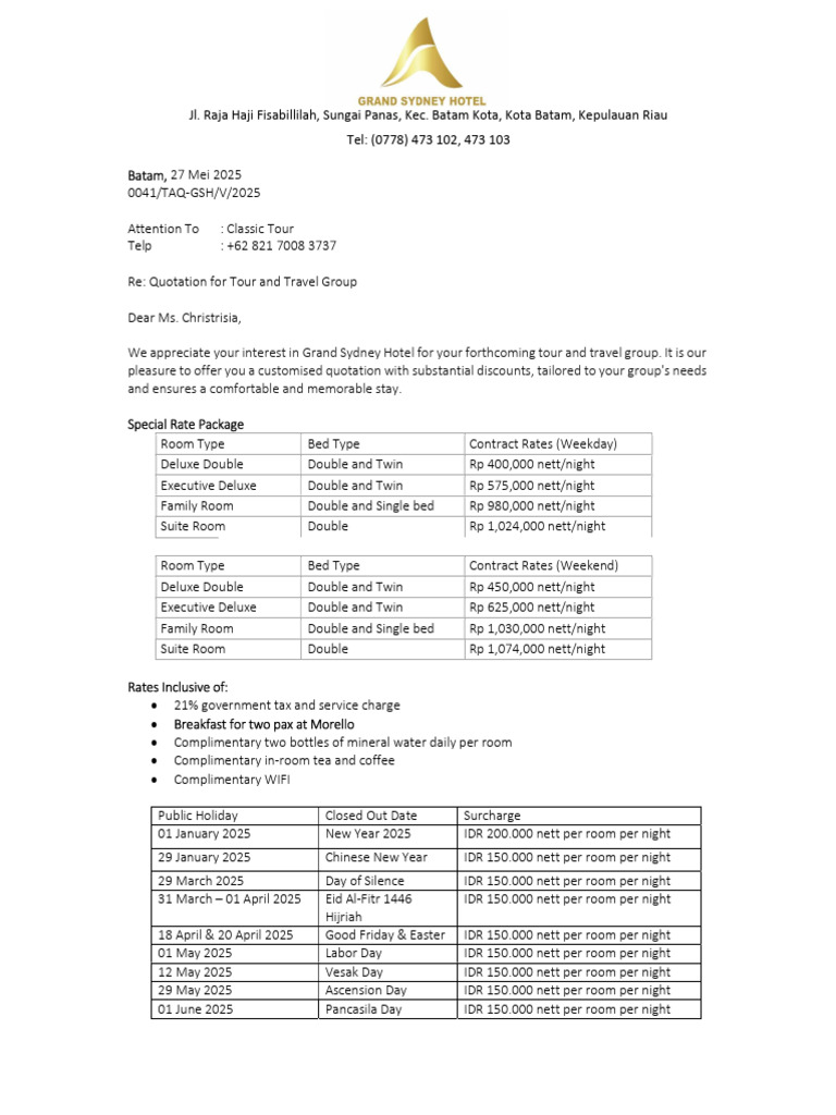 Customized Tour Quotation for Groups | PDF