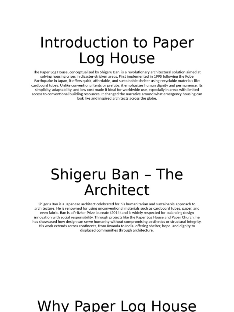 Paper Log House: Sustainable Shelter Design | PDF