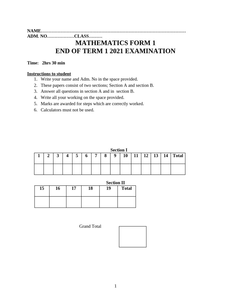 Maths - Form 1 Revision Questions | PDF | Mathematics | Numbers