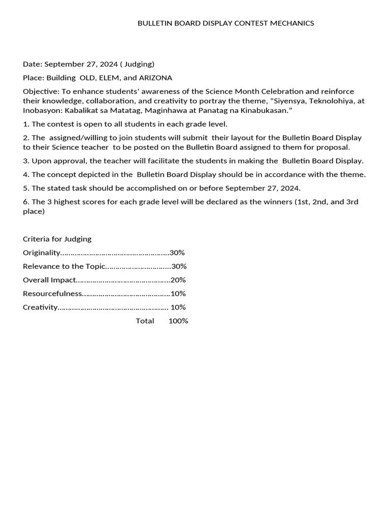 Bulletin Board Display Contest Mechanics | PDF